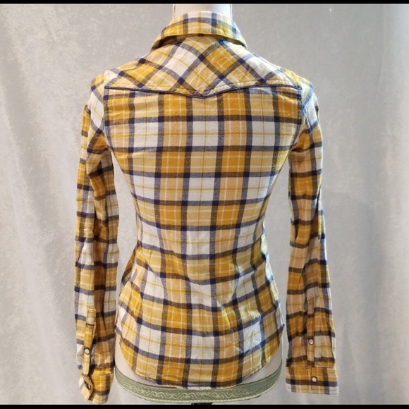 Tops | Yellow And Blue Plaid Flannel Shirt | Poshmark